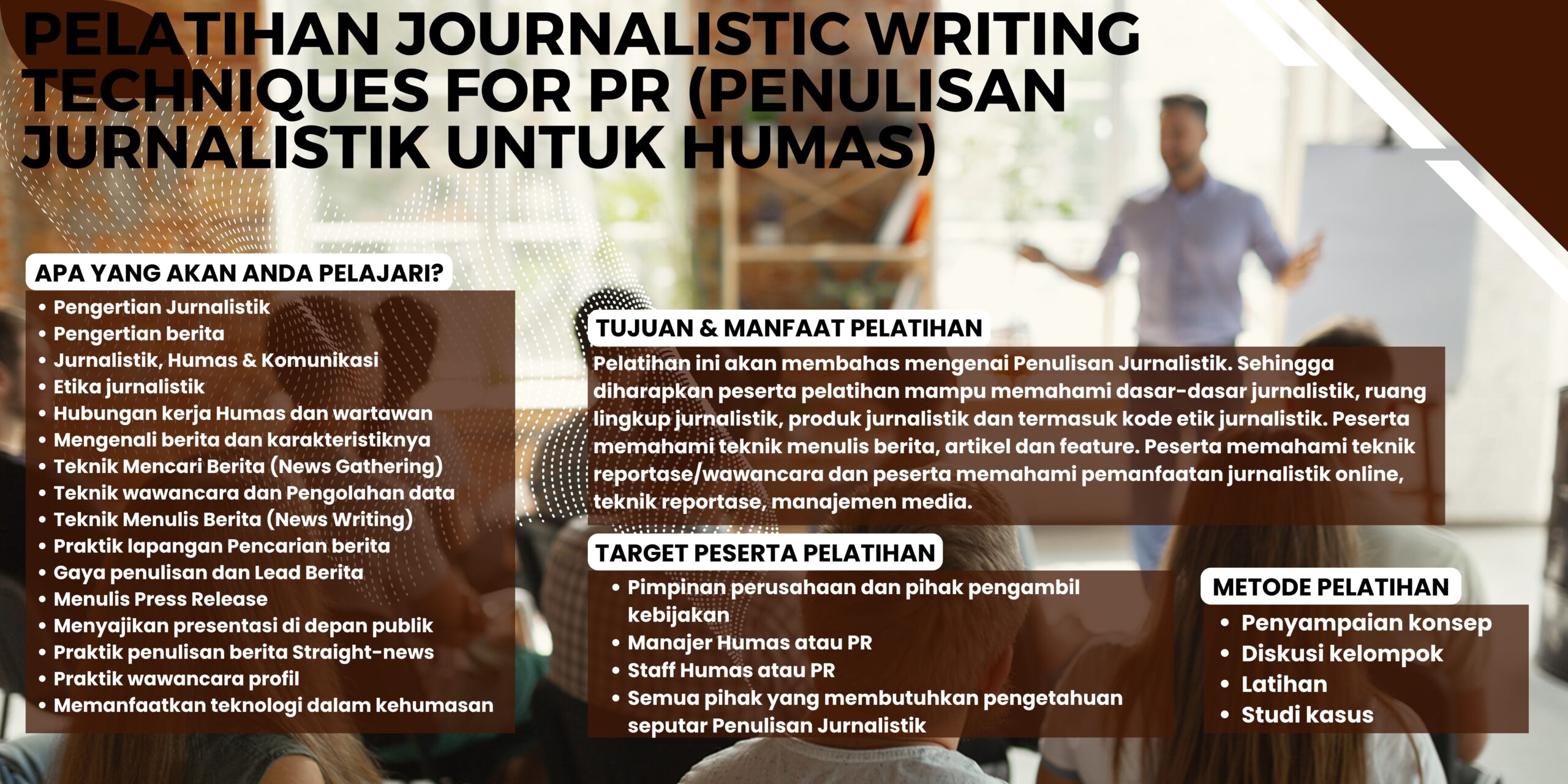 Pelatihan Journalistic Writing Techniques for PR (Penulisan Jurnalistik ...